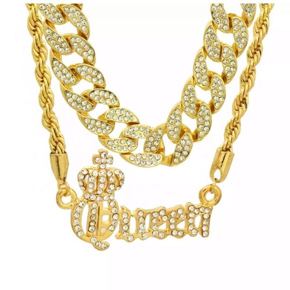 Jewelry | Queen Chain Set Iced Out Miami Cuban Choker New | Poshmark